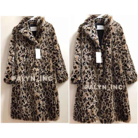 Zara | Jackets & Coats | Zara Long Textured Leopard Print Coat Faux Fur ...